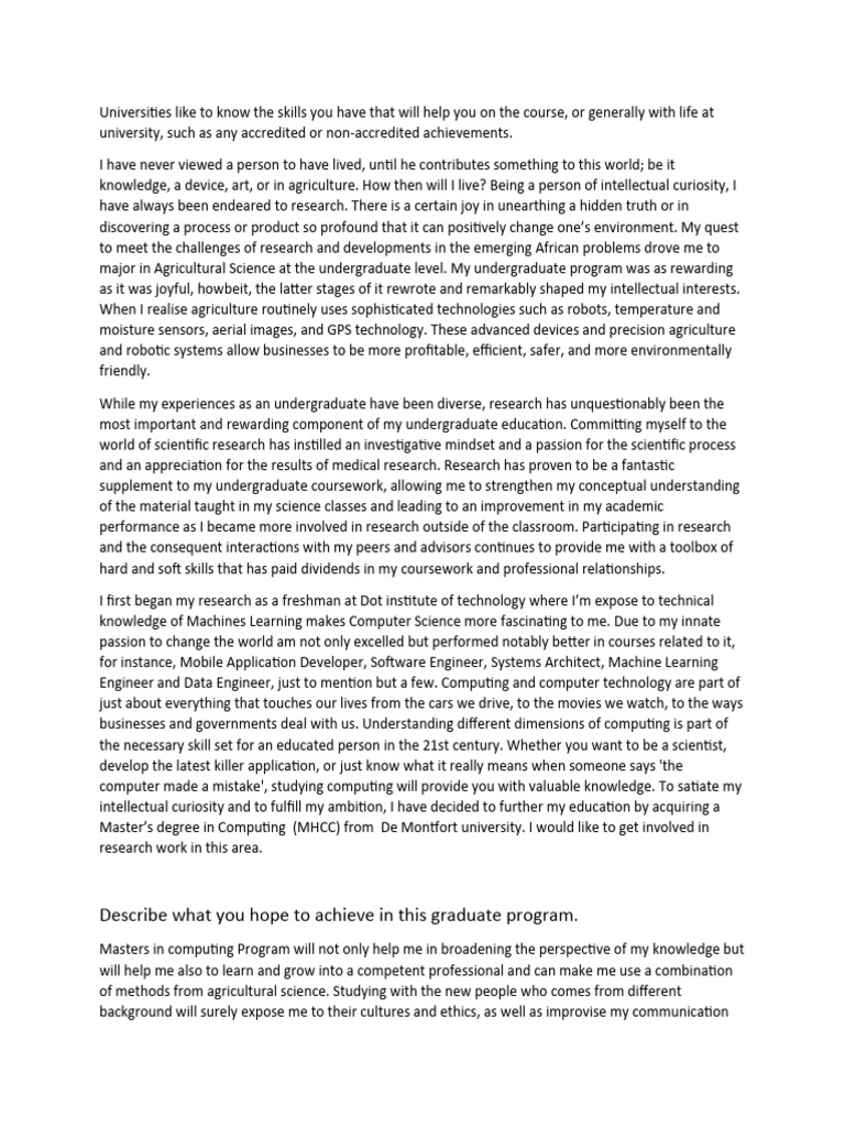 Adeosun Personal Statement | PDF | Computing | Science