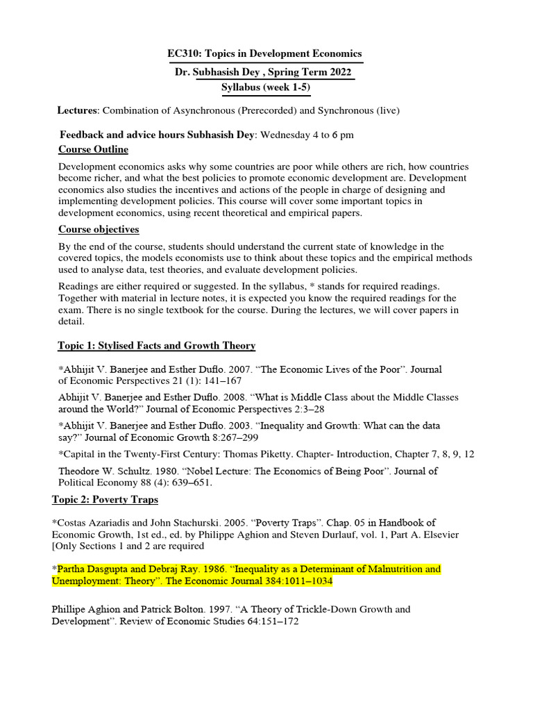 Development Economics Course | PDF | Economics | Economic Growth