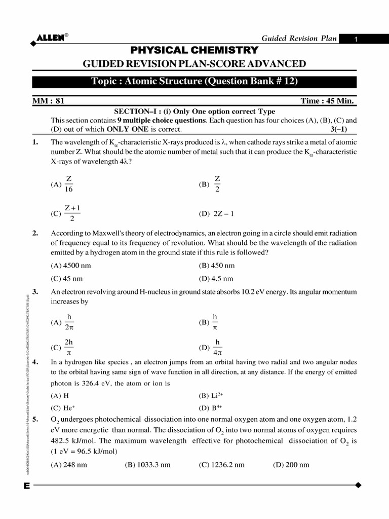 Atomic Structure Allen GRP | PDF