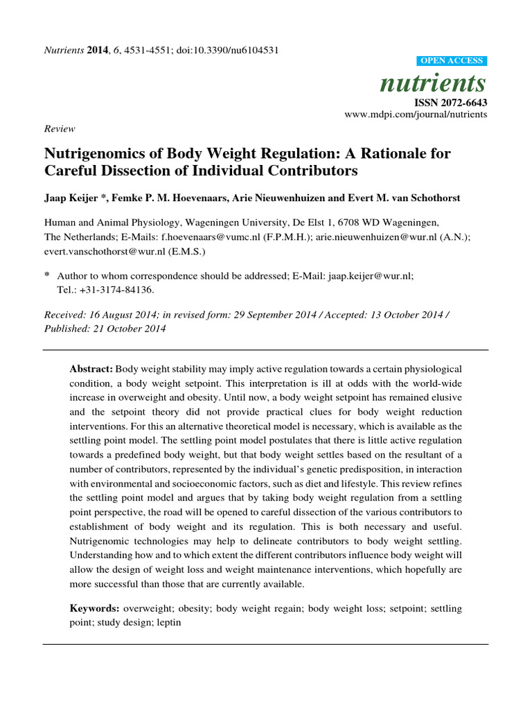 Body Weight Regulation | PDF