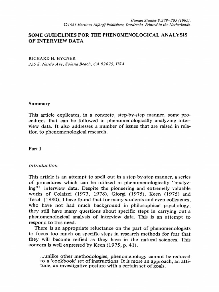 Hycner 1985 | Download Free PDF | Experience | Phenomenology (Philosophy)