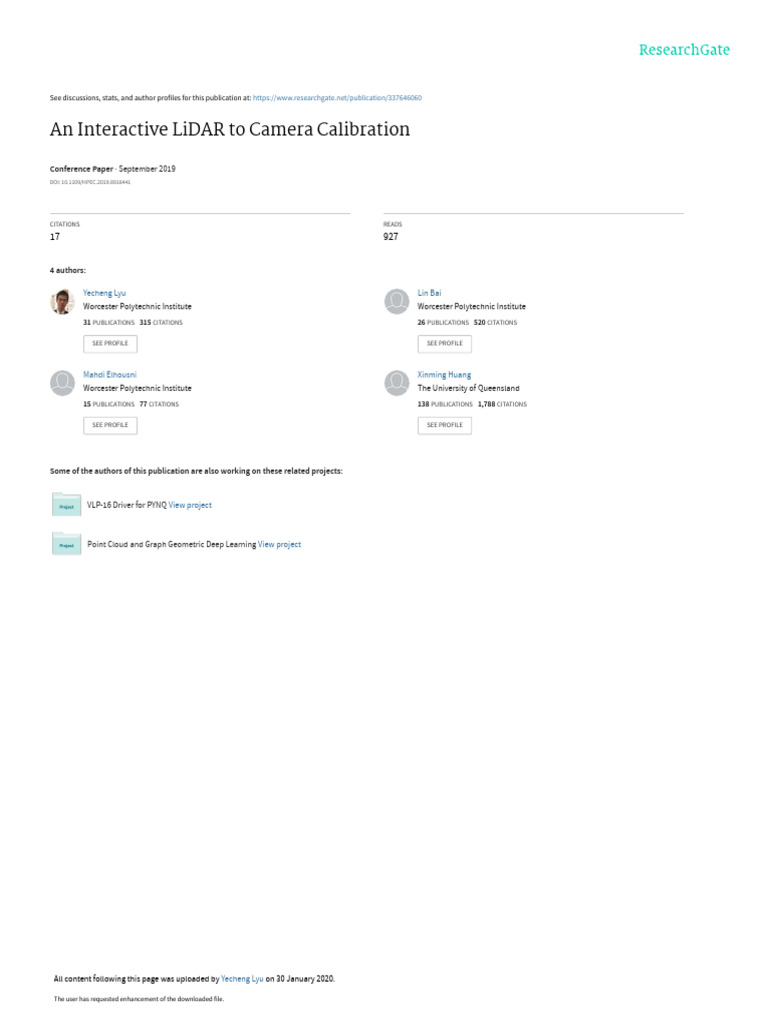 An Interactive Lidar To Camera Calibration Pdf Lidar
