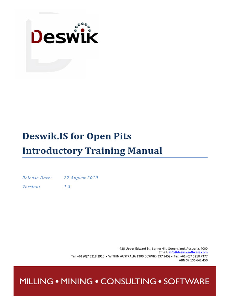 Deswik Interactive Scheduler For Open Pits Introductory Training Manual Pdf 