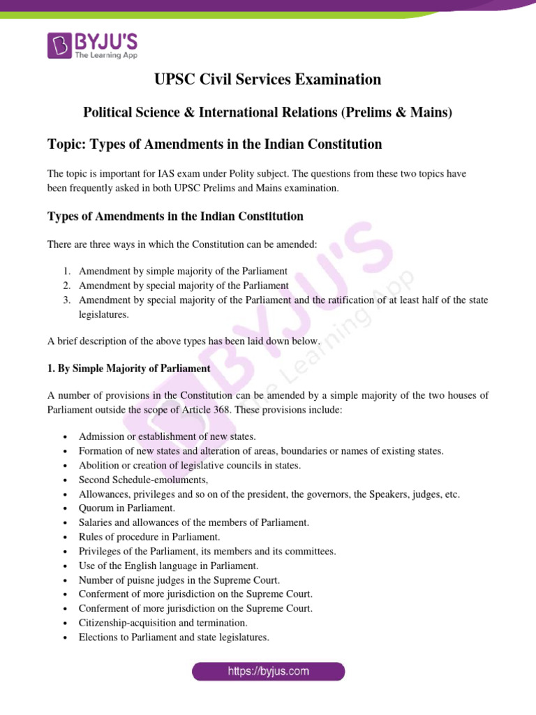 Types of Amendments in Indian Constitution Indian Polity Notes | PDF ...