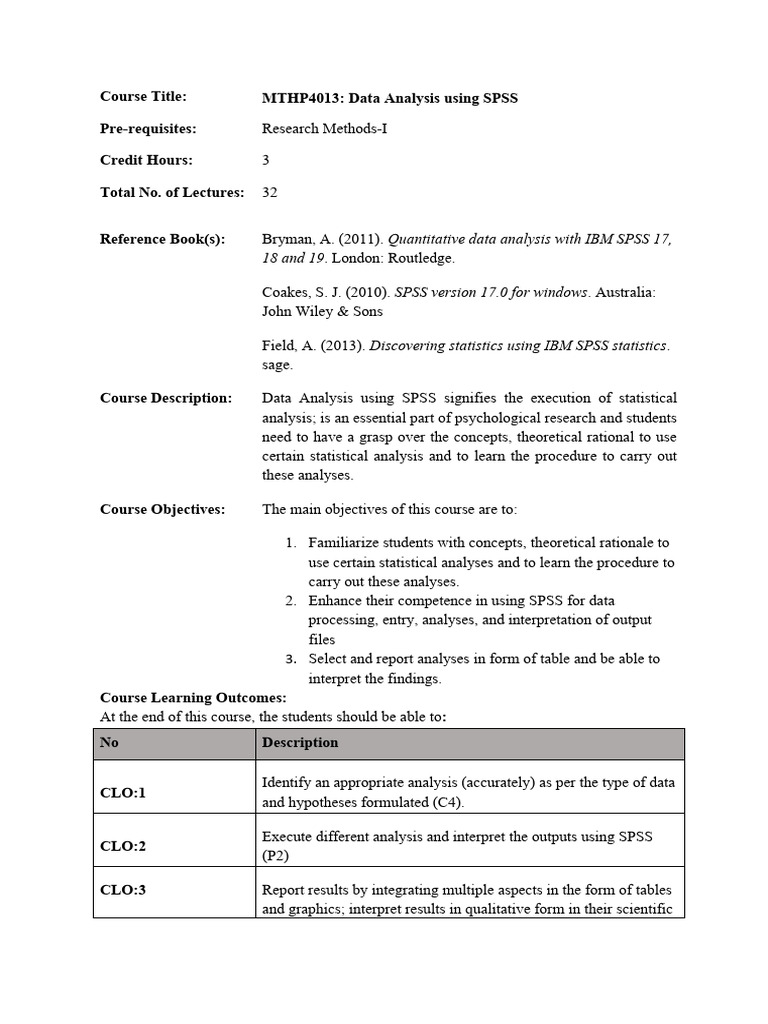 SPSS Data Analysis Course Guide | PDF