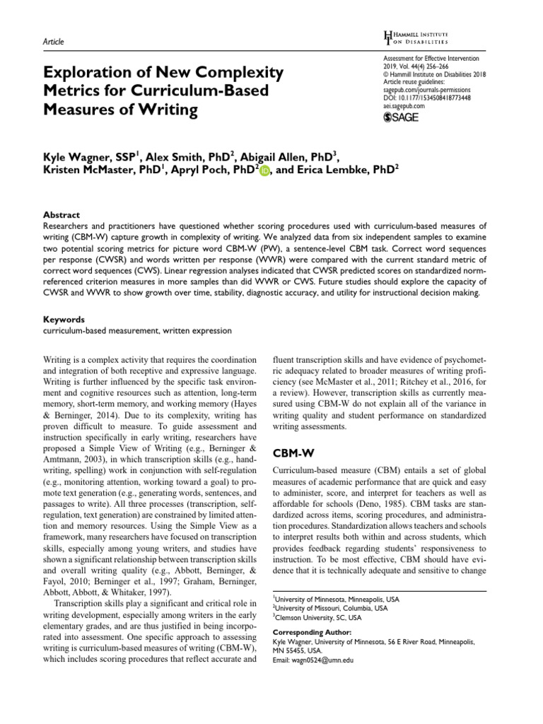 Exploration of New Complexity Metrics For Curriculum-Based Measures of ... Exploration of New Complexity Metrics For Curriculum-Based Measures of ...