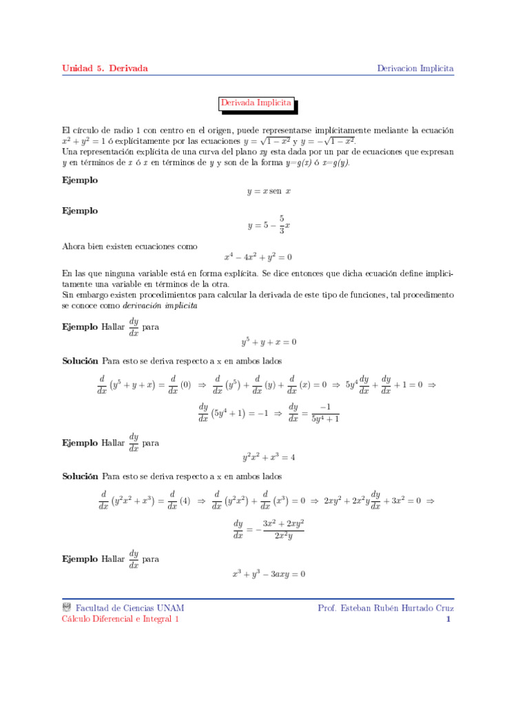 Derivada Implicita 2016-1-1 | PDF | Derivado | Ecuaciones
