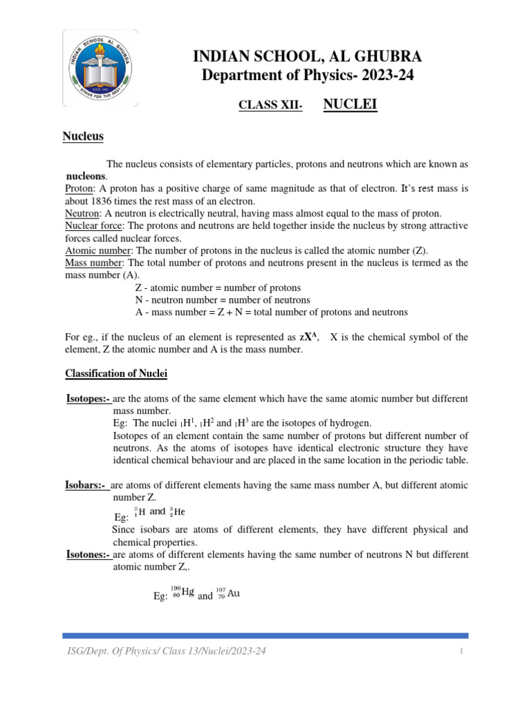 Ch-13 Nuclei 2023-24 | PDF