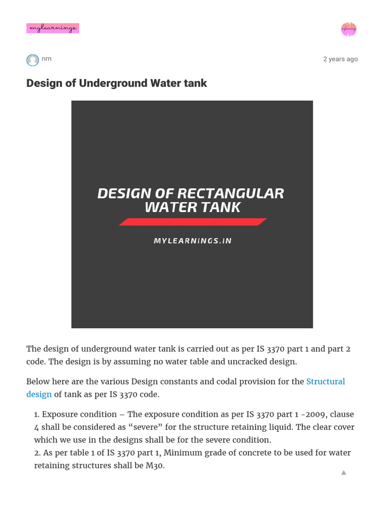 Design of Underground Water Tank - Mylearnings | PDF | Bending | Stress ...