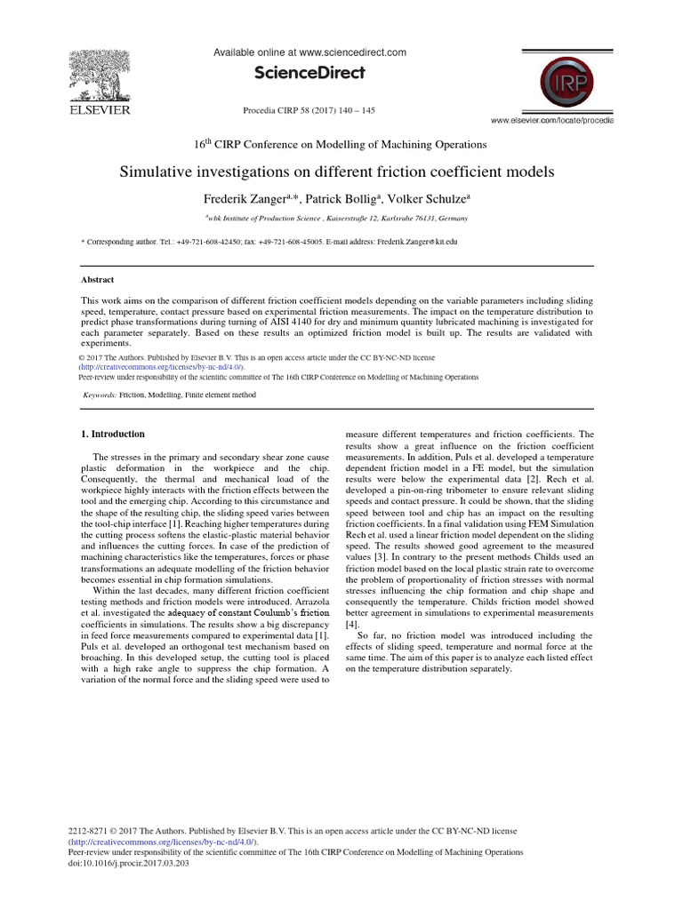 Simulative Investigations On Different Friction Coefficients Models ...