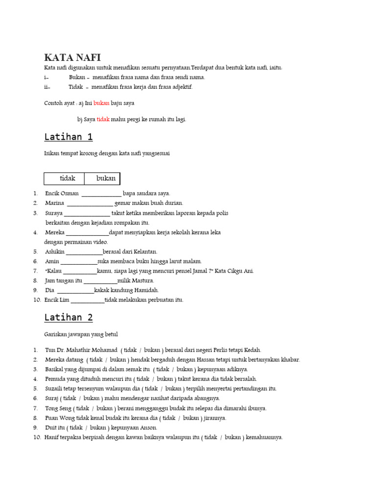 Latihan KATA NAFI | PDF | Fiksi Misteri, Thriller, & Kejahatan