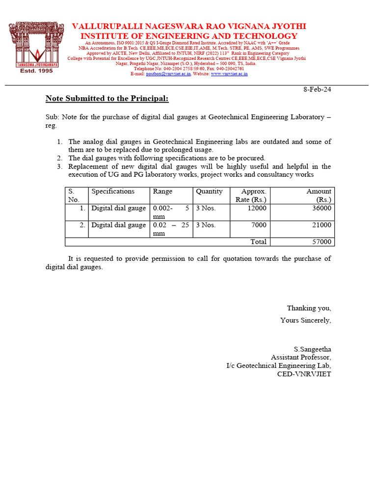 Note For Purchase of Dial Gauge | PDF | Higher Education | Computing
