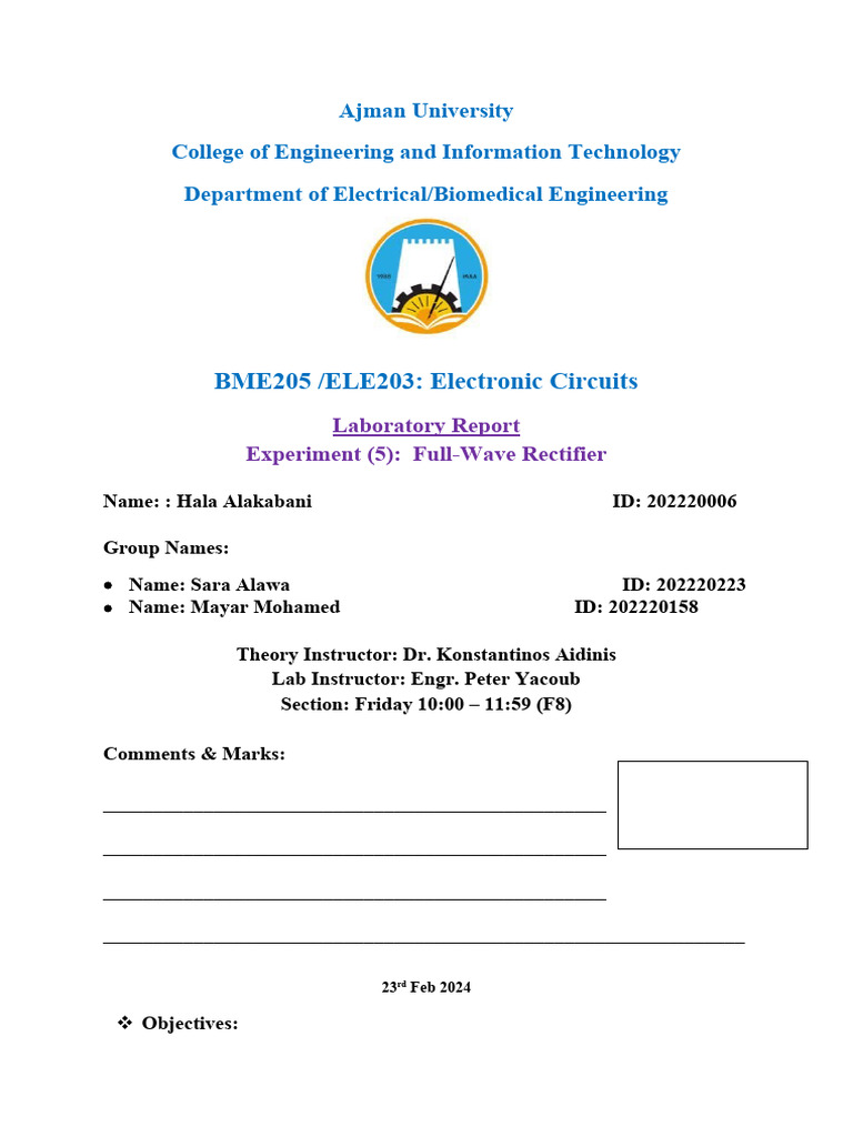 Exp (5) - Full Wave Rectifier | PDF | Rectifier | Electricity