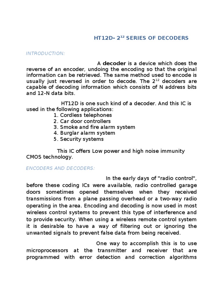 HT12D | PDF | Security Alarm | Integrated Circuit