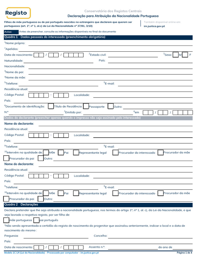 Modelo 1C - Maior de 18 Anos | PDF | Cheque (banco) | Nacionalidade