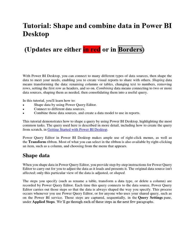 Tutoriel 2 - Shape and Combine Data in Power BI Desktop | PDF | Cost Of Living | World Wide Web