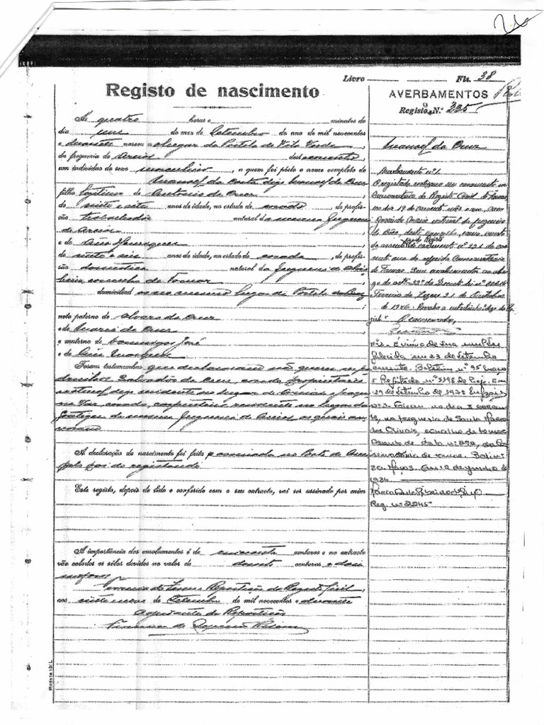 1917 Registo Nascimento Manuel Da Cruz | PDF