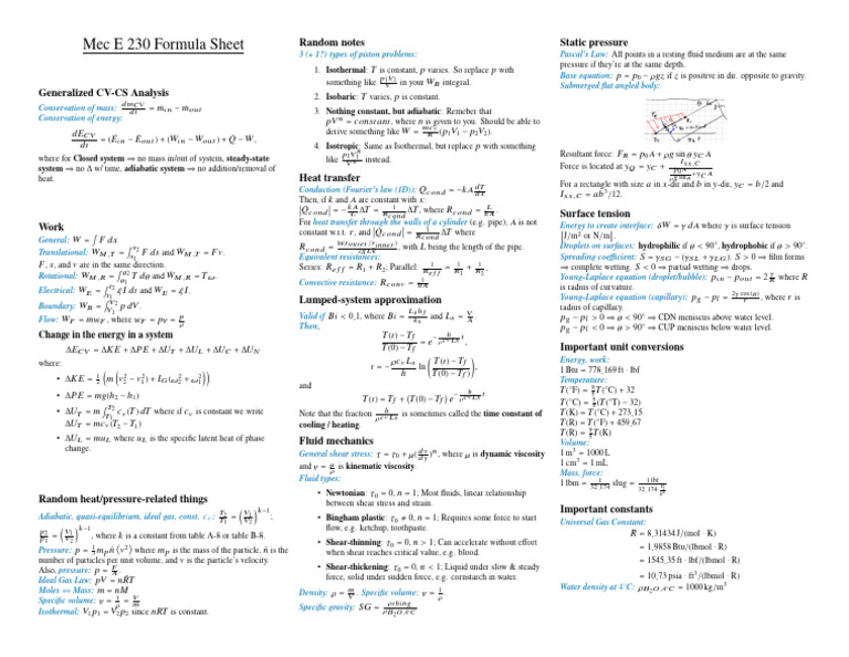 Formula Sheet | PDF