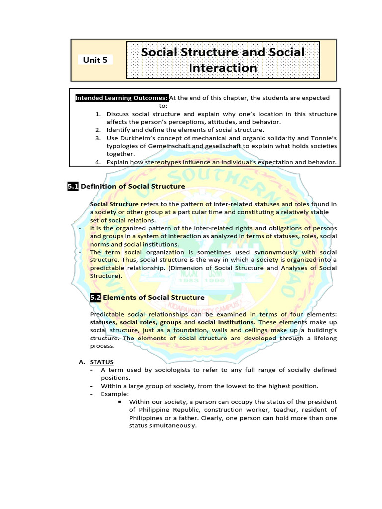 Soc Sci 1 Chapter 5 | PDF | Social Structure | Institution