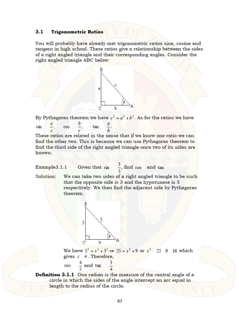 Mat1120 Notes On Trignometry Pdf Trigonometric Functions Triangle