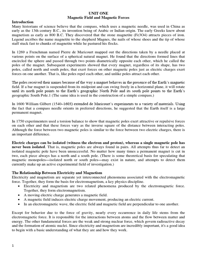Unit 1 Electricity and Magnetism | PDF | Magnetic Field | Magnetism