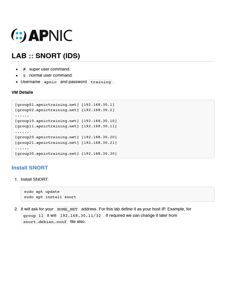 Snort Lab | PDF | Internet Protocols | Sudo