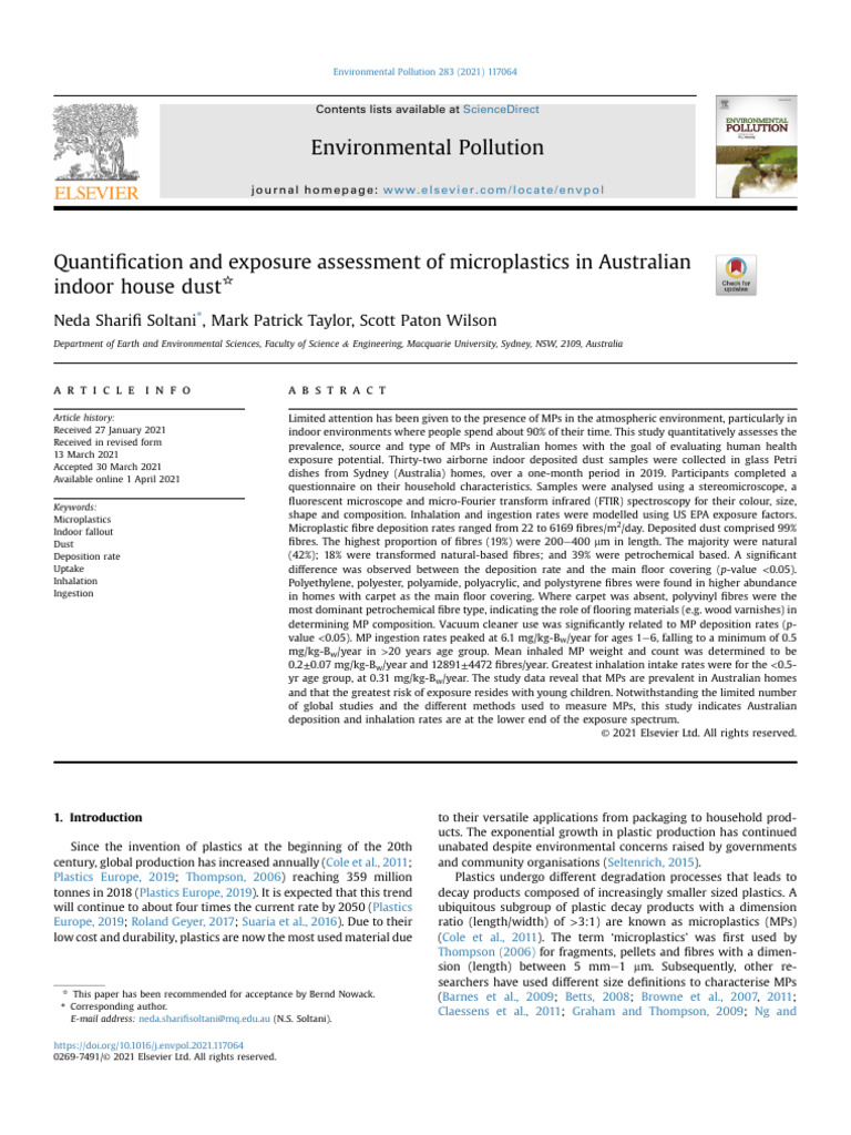 Australia-Journal-1-Microplastic Study | PDF | Dust | Filtration