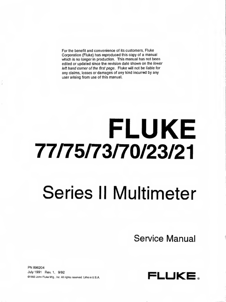 FLUKE 77 75 73 70 23 21 Series II Service Text | PDF | Fuse (Electrical ...