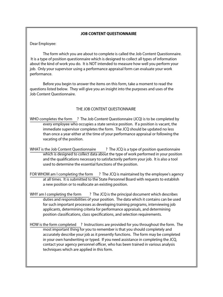 Job Content Questionnaire Overview | PDF | Career & Growth