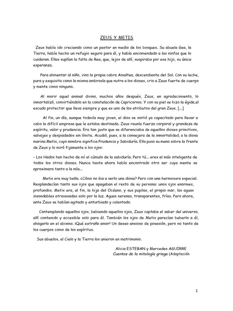 Zeus y Metis (Narrativo) (1) - 1 | PDF | Zeus