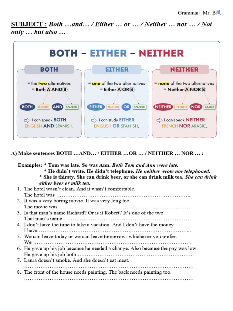 Paired Conjunctions Exercises | PDF | Language Arts & Discipline