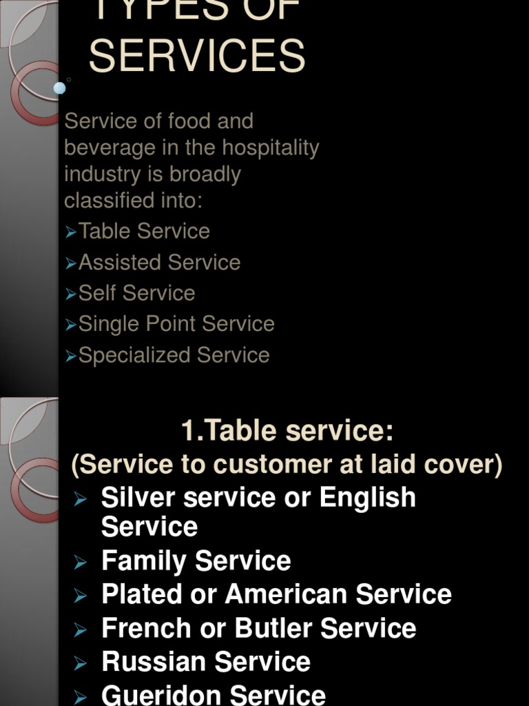 Types of Hotel Service Explained | PDF | Bar | Food Industry