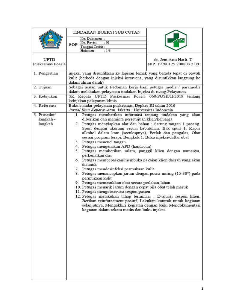 Sop Tindakan Injeksi Sub Cutan | PDF