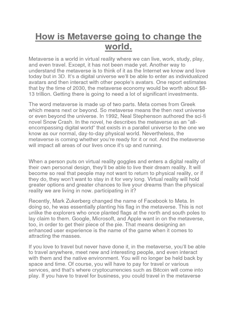 How The Metaverse Will Change The World | PDF