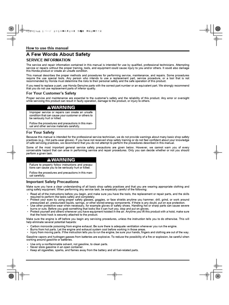Shop Manual gx270 Ut2 en | PDF | Horsepower | Ignition System