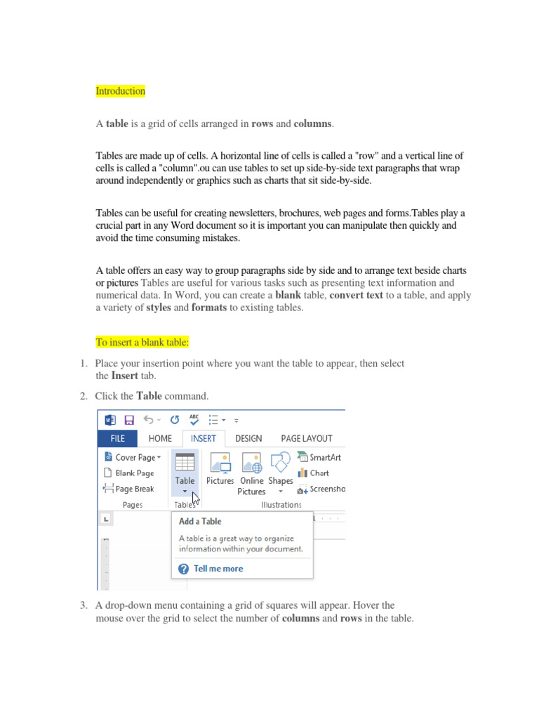 Lesson Content - MS Word Tables | PDF | Software | Computing