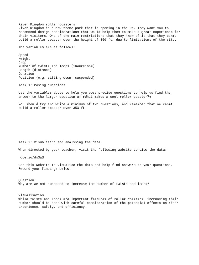 Worksheet - Roller Coasters | PDF