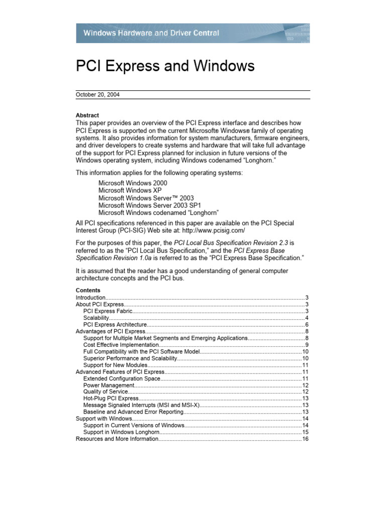 PCI-Express Windows | PDF