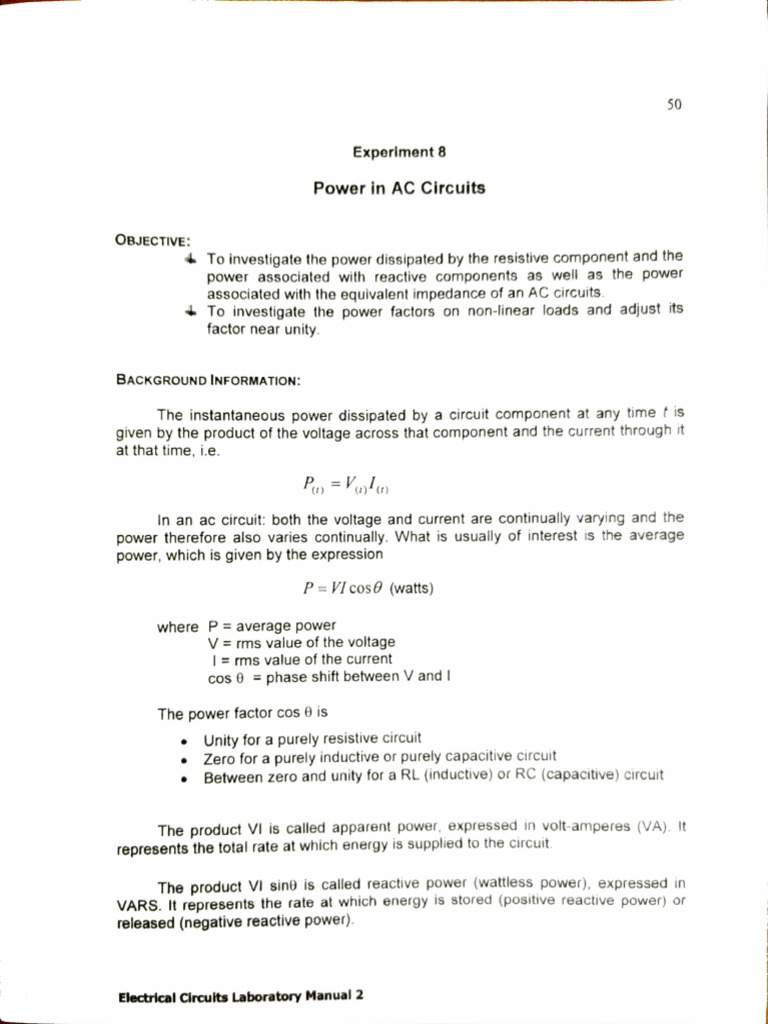 Expt 8 | PDF | Ac Power | Electrical Impedance