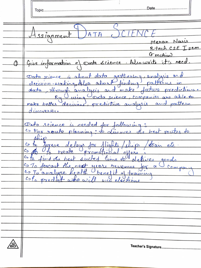 B.tech CSE (Sem 1) Data Science Assignment | PDF B.tech CSE (Sem 1) Data Science Assignment | PDF