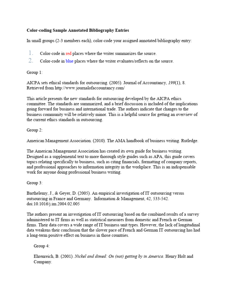Color-Coding Sample Annotated Bibliography Entries (F - 4) | PDF | Race ...