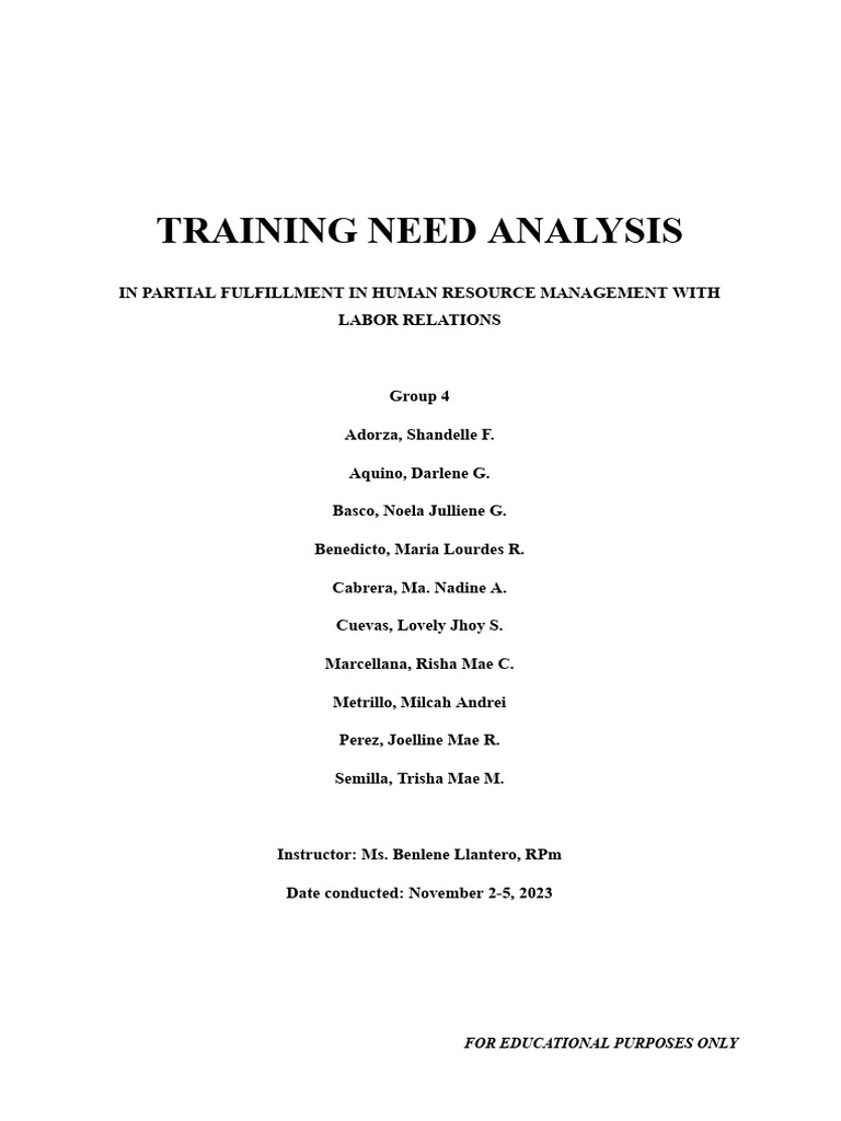 Training Need Analysis Final Paper | PDF | Consultant | Employee Retention