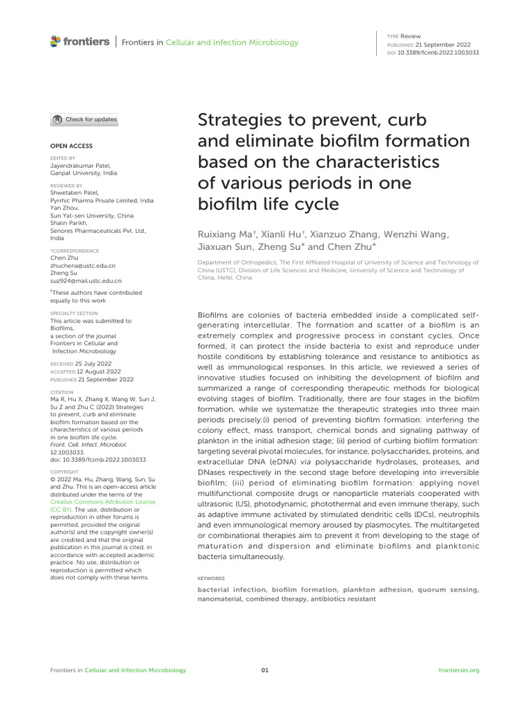 Strategies To Prevent Curb and Eliminate Biofilm Formation Based On The Characteristics - 2022 ...