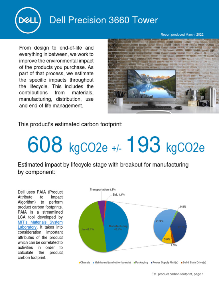 Dell Precision 3660 Tower PCF Datasheet | PDF | Life Cycle Assessment | Carbon Footprint