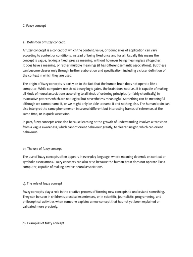 C. Fuzzy Concept | PDF | Fuzzy Logic | Concept