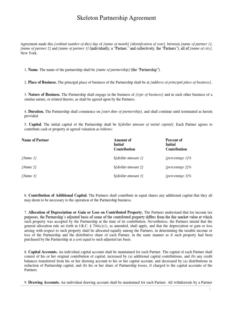 Skeleton Partnership Agreement | PDF | Partnership | Loans
