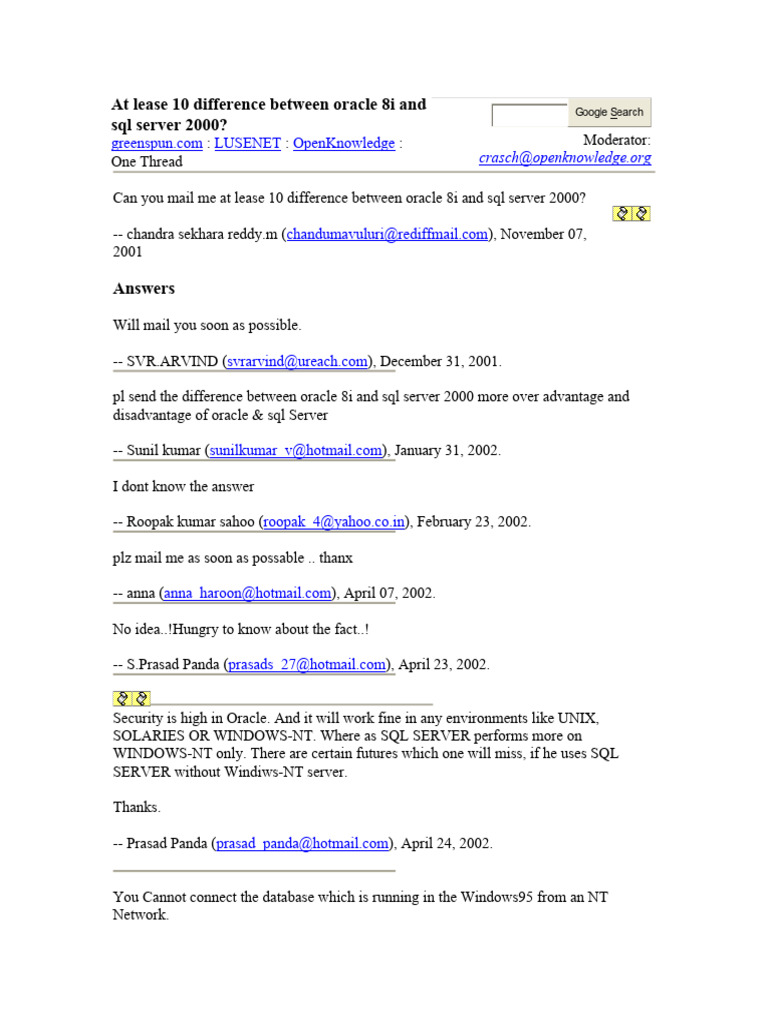 At Lease 10 Difference Between Oracle 8i and SQL Server 2000 | PDF | Databases | Microsoft Sql ...