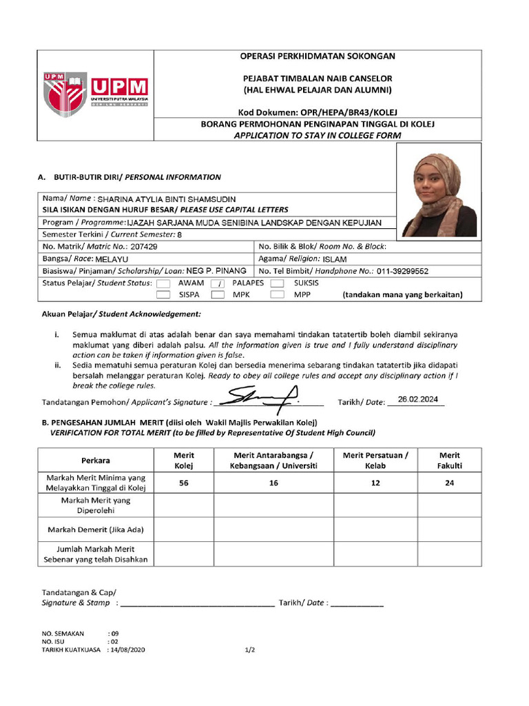 Borang Penginapan Kolej | PDF