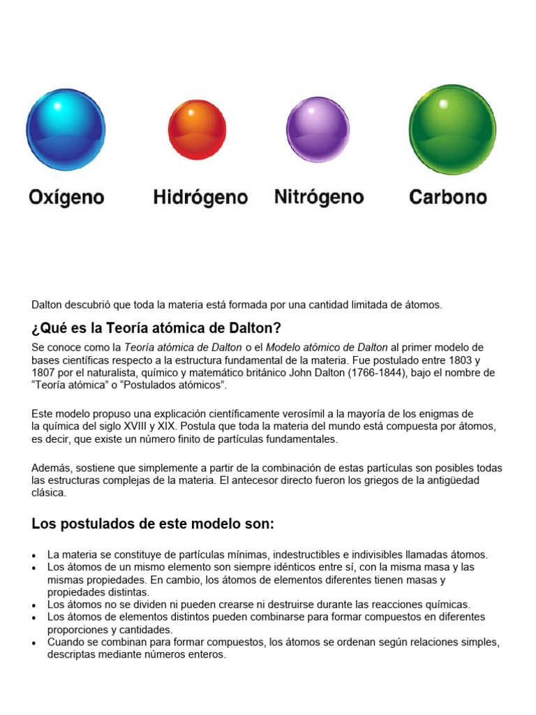 Modelo de Dalton | PDF | Química | Átomos