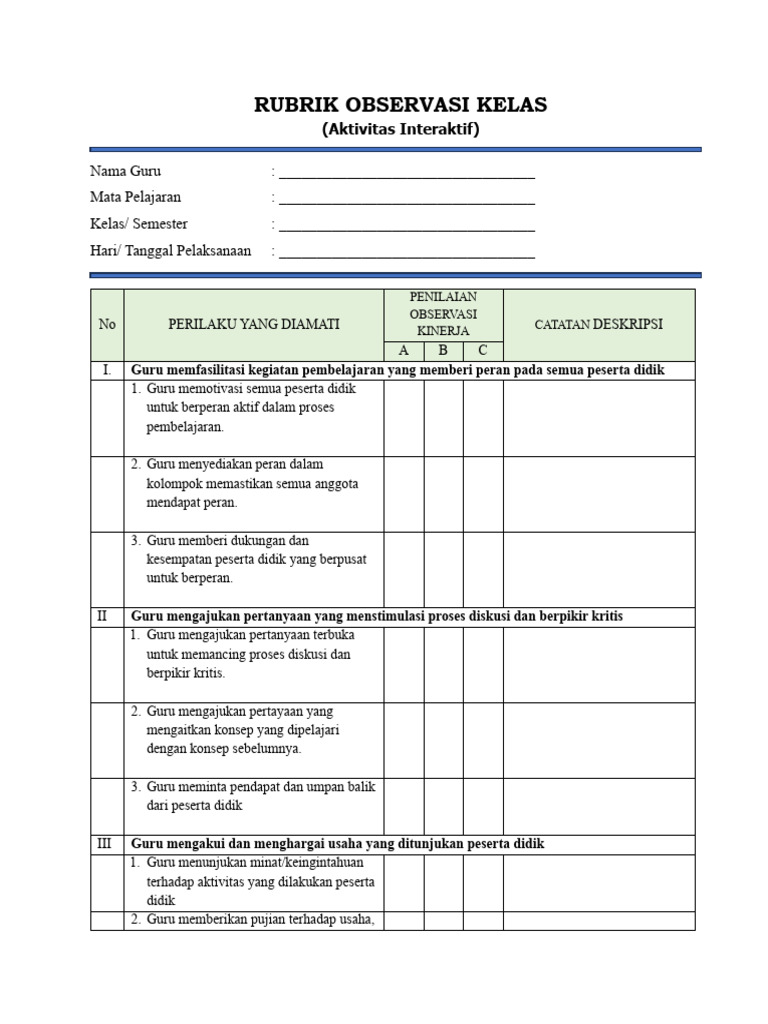 OBSERVASI KELAS Aktivitas Interaktif | PDF